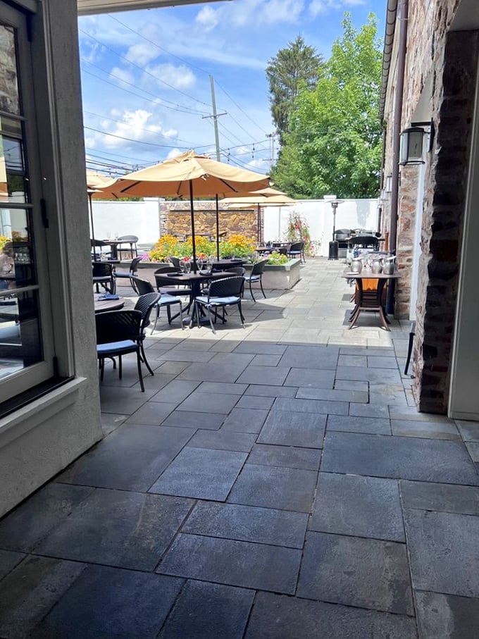 Outdoor dining that captures Pennsylvania's seasonal beauty—where summer meals taste better under blue skies and gentle breezes.