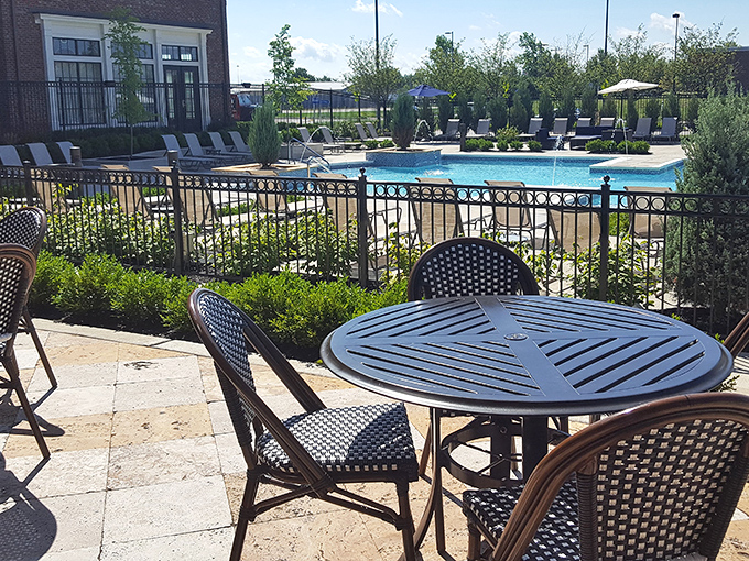 Poolside dining that whispers "vacation" even on a Tuesday. Those patio tables are prime real estate for summer evening gatherings.