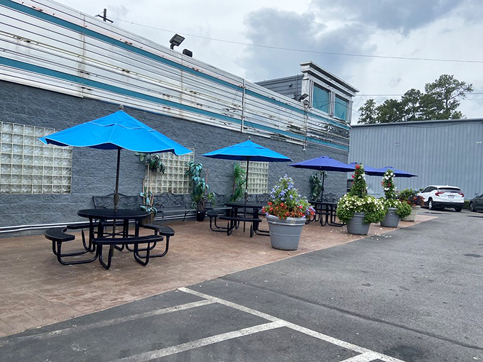 Even the outdoor seating area maintains that classic diner charm—a perfect spot for people-watching between bites of baklava.