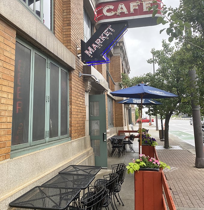 Sidewalk seating that lets you people-watch while you eat – urban dining with a side of Ohio City neighborhood charm.