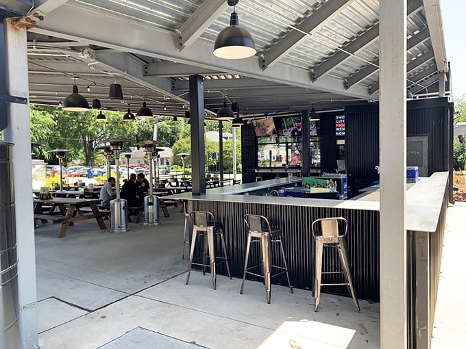 The covered outdoor space offers al fresco dining with protection from the elements – because rain shouldn't come between you and great barbecue.