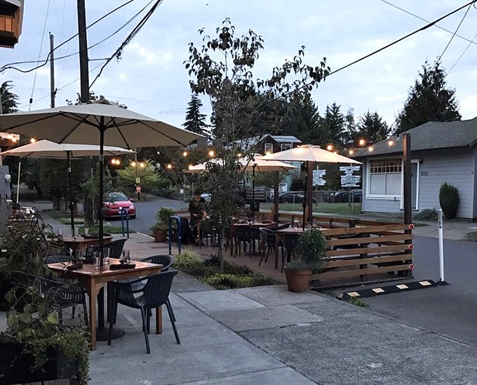 Outdoor seating that captures Portland's neighborhood charm. String lights overhead turn even a Tuesday dinner into something worth celebrating.