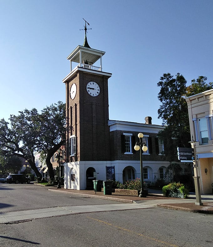 Georgetown's historic clock tower stands sentinel near Thomas Café. After breakfast here, you'll have plenty of energy to explore this charming town.
