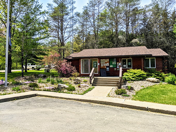 The park office welcomes visitors with rustic charm and practical information – like where to find the best fishing spots and which trails won't leave you questioning your life choices.