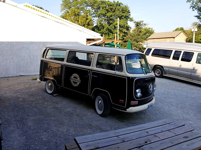 Even the transportation has character! This vintage VW bus doesn't just move people—it moves them back to a time when style mattered.