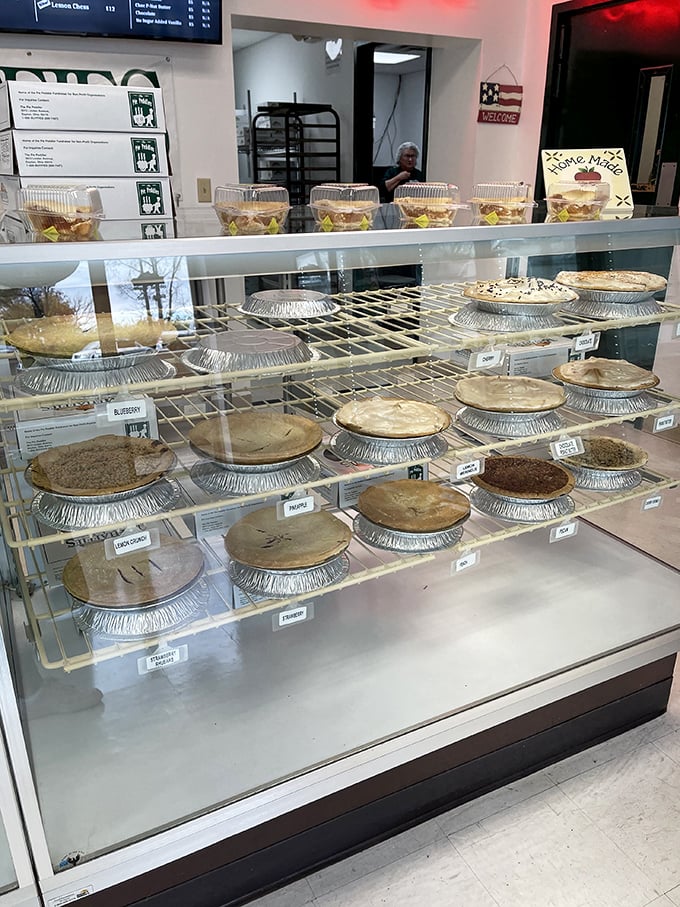 The display case—where life-changing decisions are made daily. "Just one slice" becomes the greatest lie you'll tell yourself.
