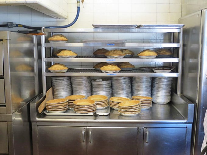 The pie station—hallowed ground in the burger kingdom. Those aluminum plates have delivered more happiness than Santa Claus on a good year.