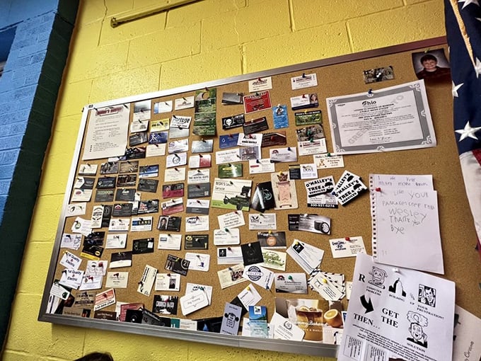 The community bulletin board—a pre-Facebook wall where business cards and flyers tell the story of Streetsboro one thumbtack at a time.