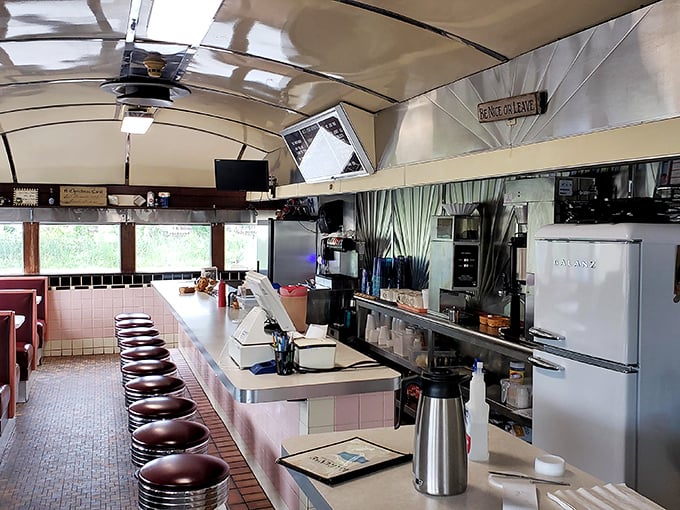 The heart of the operation – where coffee flows freely, orders fly, and the rhythm of a perfect diner morning plays out like a well-rehearsed symphony.