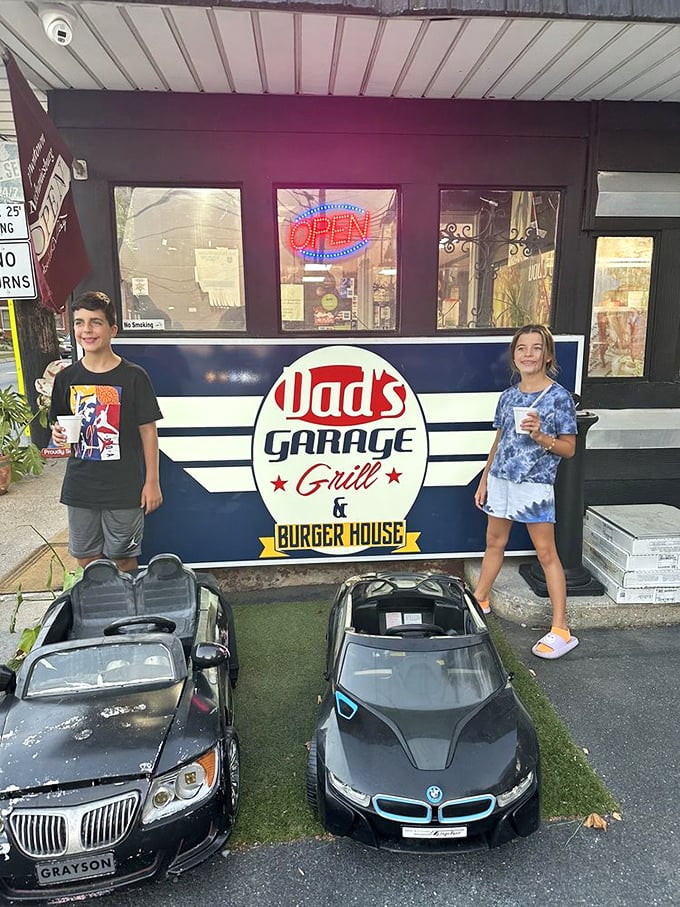Even the kids' area has automotive flair—tiny cars for future drivers who've just fueled up on pancakes and possibilities.