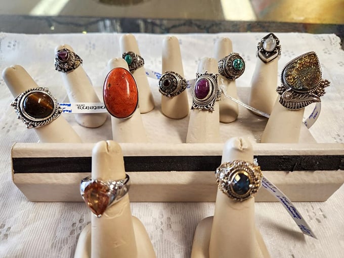 Gemstone rings with the power to transform any outfit from "running errands" to "mysterious person with an interesting past."