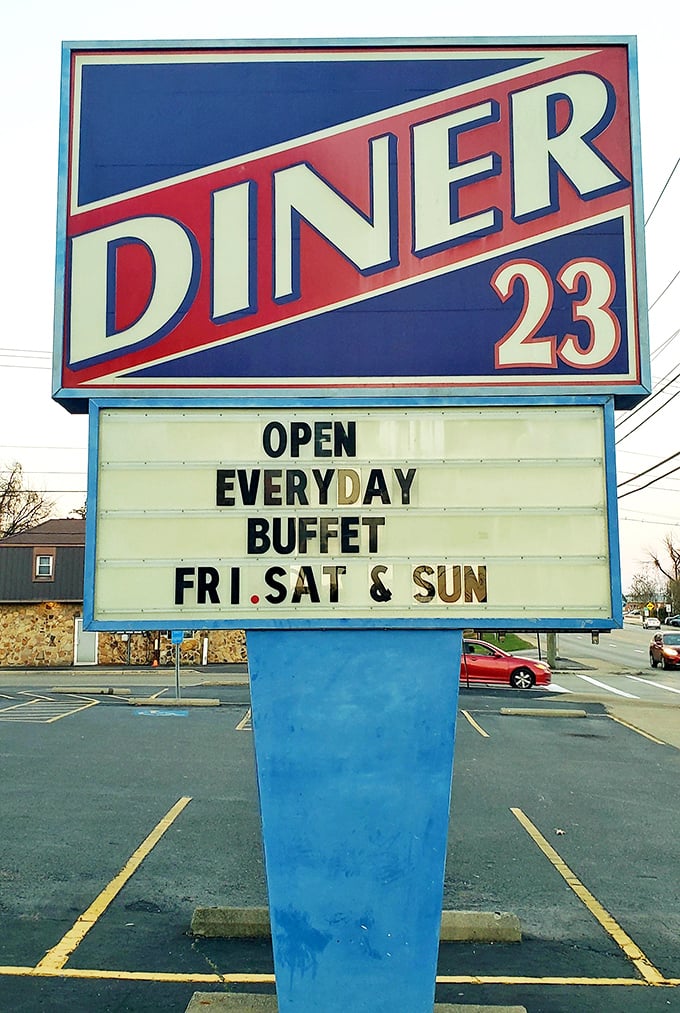 The sign that's guided hungry travelers for years, promising daily comfort and weekend buffets. Like a lighthouse, but for pancakes.
