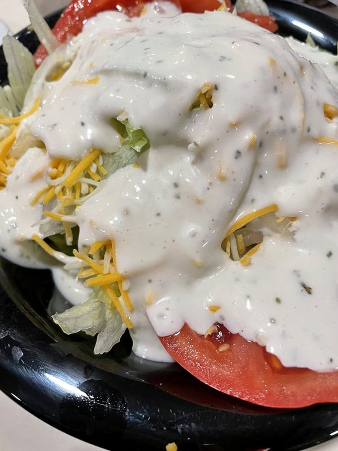 This isn't just salad dressing—it's a creamy waterfall of house-made ranch that transforms ordinary vegetables into something worth writing home about.