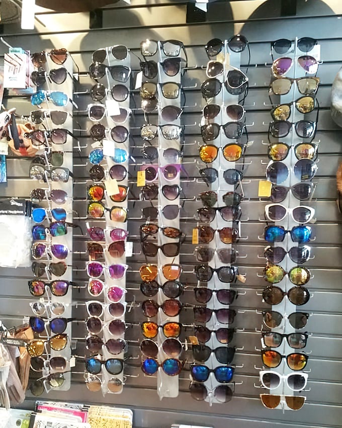 Wall of shades where you can channel everything from Top Gun cool to Elton John flamboyance without the celebrity price tag.