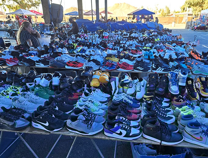 Sneakerhead heaven spreads before you like an athletic rainbow. Nike, Adidas, and more wait for new feet to take them on adventures.