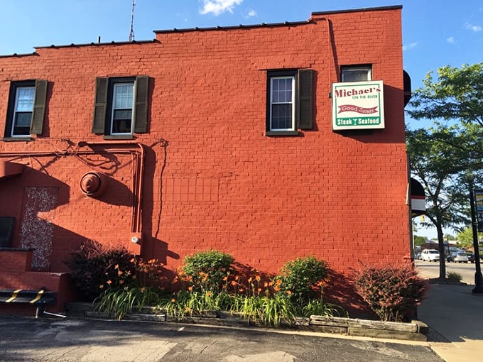 The side view reveals the restaurant's brick-solid presence in Flat Rock—a cornerstone of the community serving up memories alongside meals.
