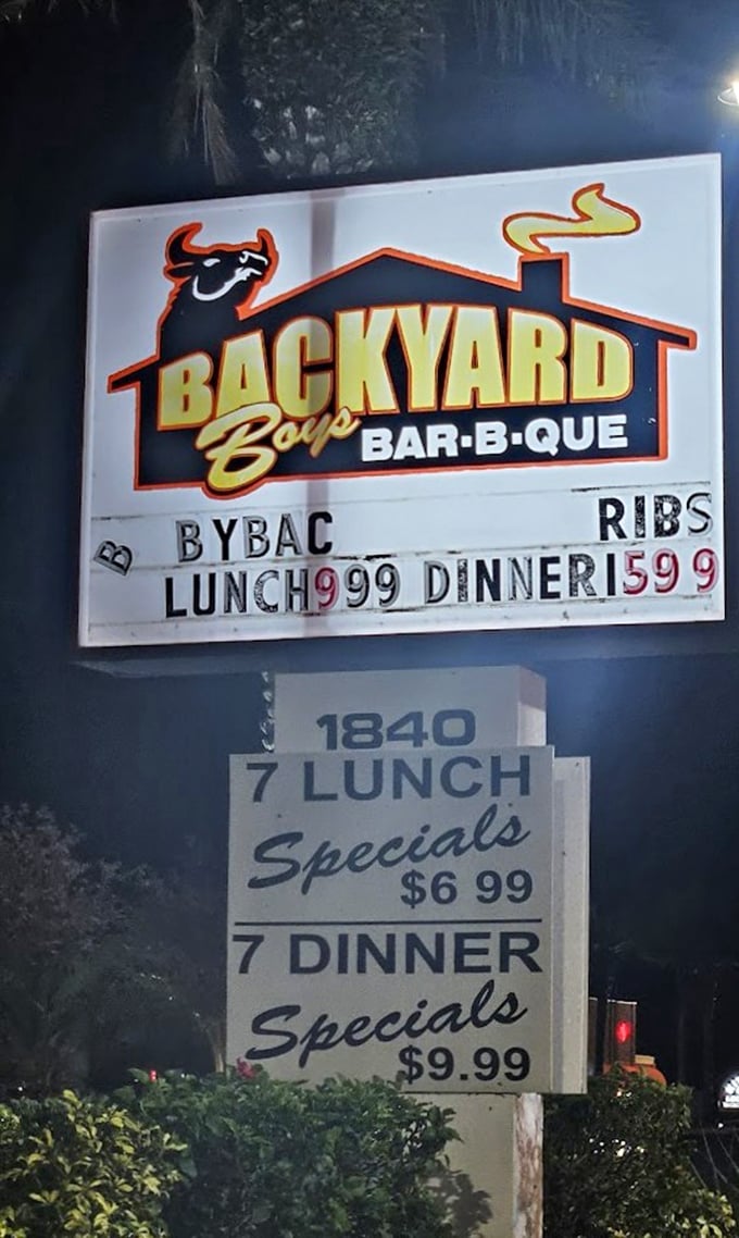 The sign that's guided hungry travelers like a barbecue lighthouse. Those special prices are like finding money in your old jeans—an unexpected bonus.
