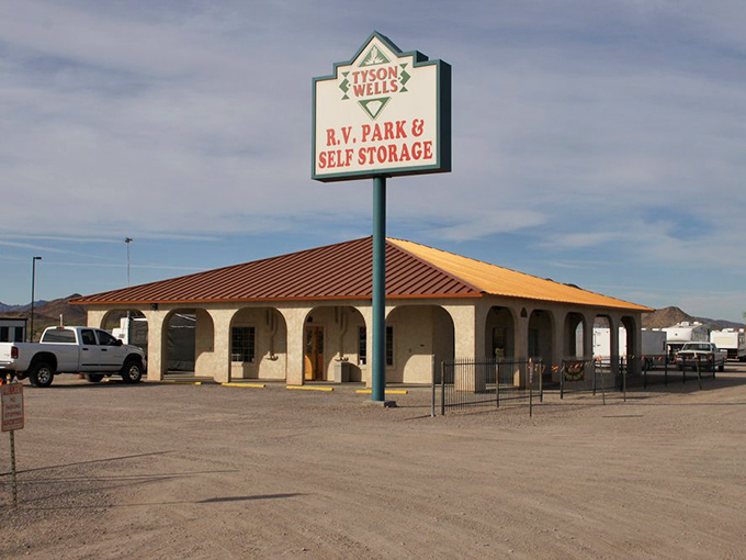 The command center of desert commerce—Tyson Wells' headquarters stands sentinel over acres of treasure hunting grounds.