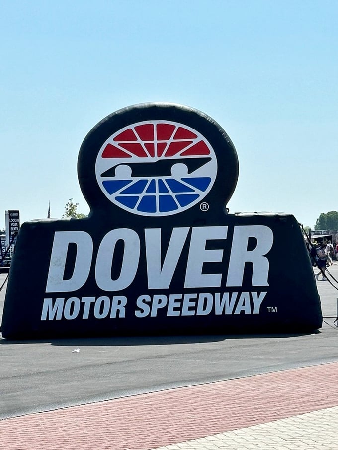 The iconic Dover Motor Speedway logo stands ready to welcome racing enthusiasts to one of NASCAR's most distinctive venues.