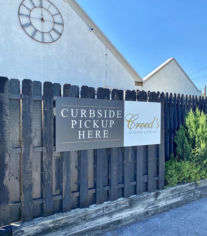 Even their curbside pickup sign has dignity—because great food deserves respect whether you're dining in or taking home.