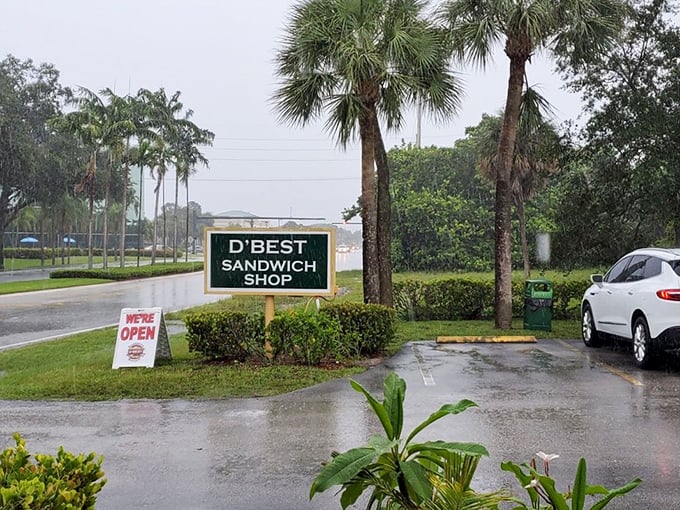 Even on rainy Florida days, the D'Best sign stands as a beacon of hope for the hungry. Some heroes wear aprons, not capes.