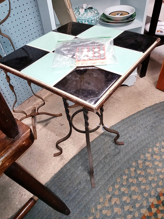 This checkerboard table isn't just furniture—it's a portal to Sunday afternoons when families gathered for games instead of screens.