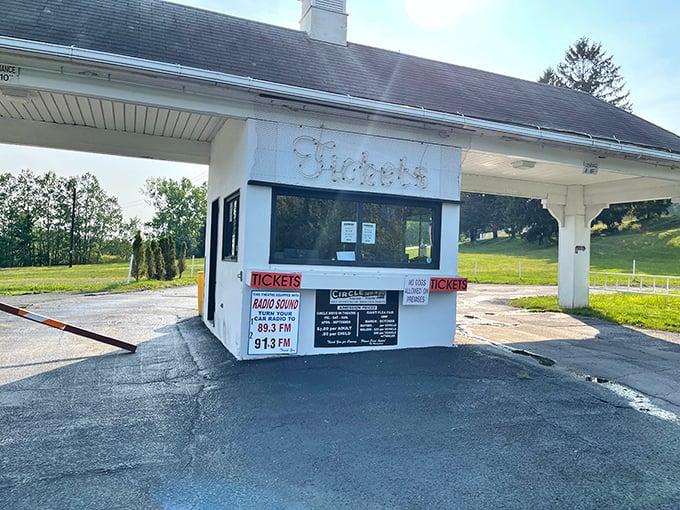The humble ticket booth—gateway to an evening of big-screen adventures that won't require a second mortgage unlike those multiplex palaces.