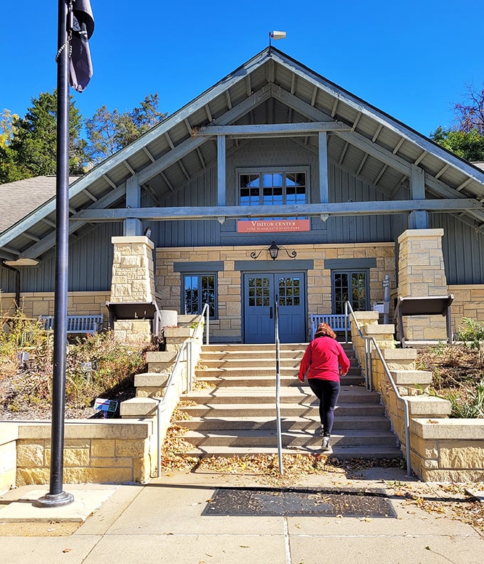 The visitor center beckons with promises of trail maps, wildlife exhibits, and restrooms with actual plumbing—the holy trinity of outdoor adventure infrastructure.