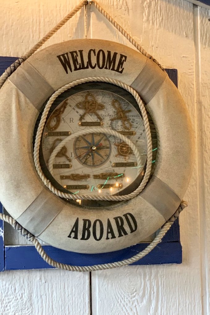 The "Welcome Aboard" life preserver isn't just decoration—it's a promise that you're about to embark on a delicious nautical adventure.
