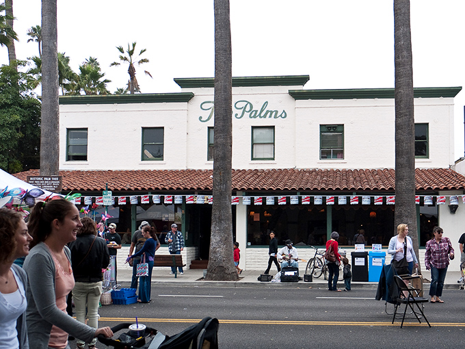 The historic T Palms building stands like a friendly sentinel in downtown Carpinteria, where palm trees are taller than problems.