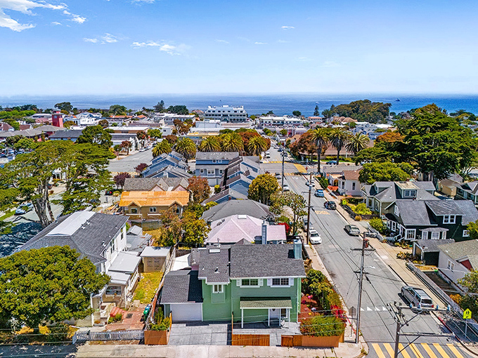 From above, Pacific Grove reveals its perfect positioning—nestled between forest and sea like nature's version of the perfect retirement community.