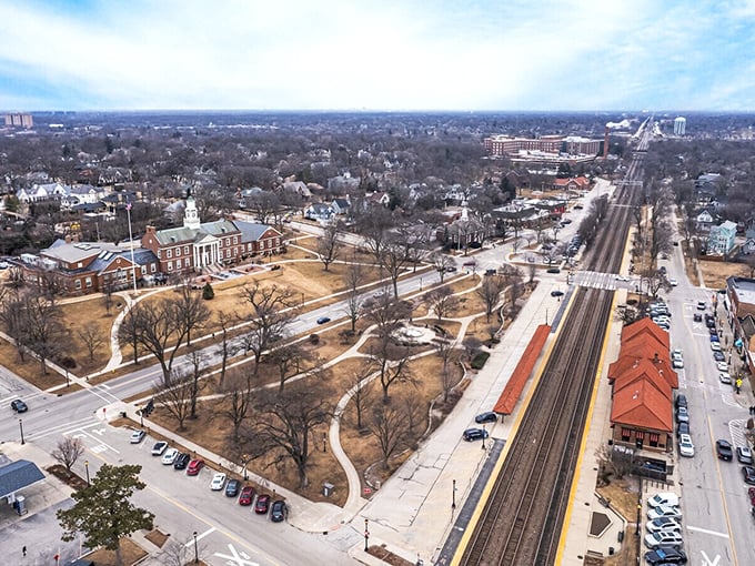 From above, Hinsdale reveals its perfect balance of green space and civilization—like someone actually read all those urban planning textbooks.
