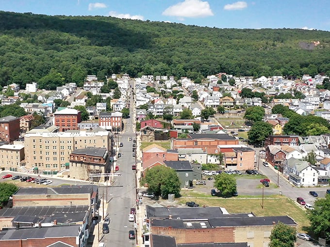 From above, Shamokin reveals its picturesque setting among Pennsylvania's rolling hills, a hidden gem where affordability meets natural beauty.