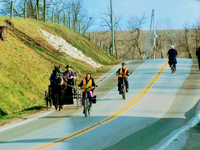 The true definition of mixed-use roadways. In Charm, sharing the road isn't just a safety slogan—it's a daily practice that brings different worlds together.