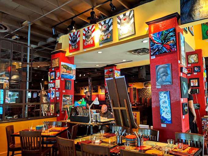 Every inch of wall space celebrates creativity – dining surrounded by this much art means your eyes feast as thoroughly as your stomach.