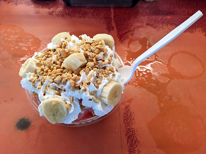 This banana sundae doesn't just satisfy a sweet tooth—it creates a memory. Whipped cream, bananas, and crunchy toppings coming together in a dessert that makes adults feel like kids again.