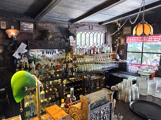 Not just a bar but a liquid museum—bottles gleaming like treasures under string lights, each promising a different path to relaxation.