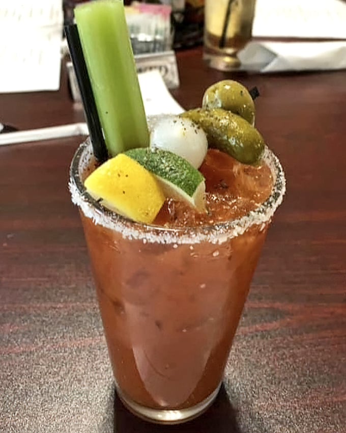 This isn't just a Bloody Mary—it's a meal in a glass. Garnished with enough snacks to count as an appetizer, it's breakfast, lunch, and cocktail hour combined.