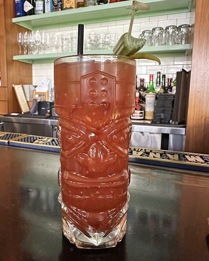 Not just a Bloody Mary—it's morning salvation in tiki form, where tomato juice meets vacation vibes in perfect harmony.