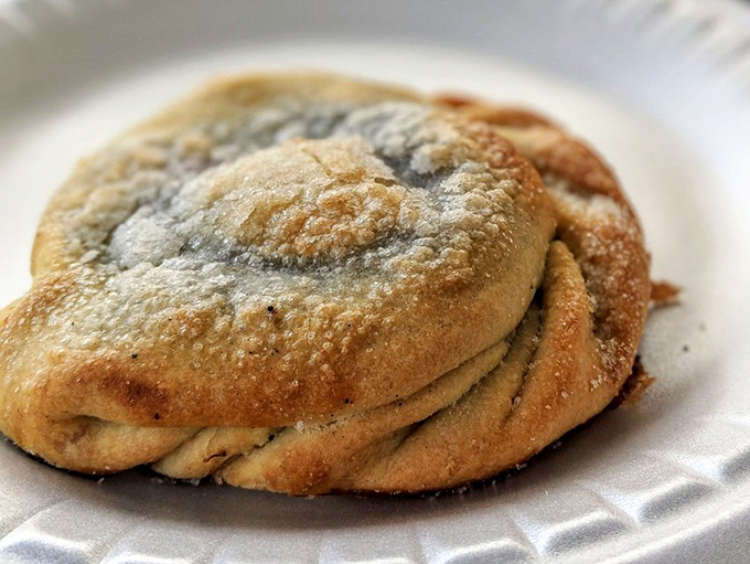 Blueberry filling peeks through the golden crust of this sweet pasty – Michigan's famous berries transformed into a portable dessert that would make any Yooper proud.