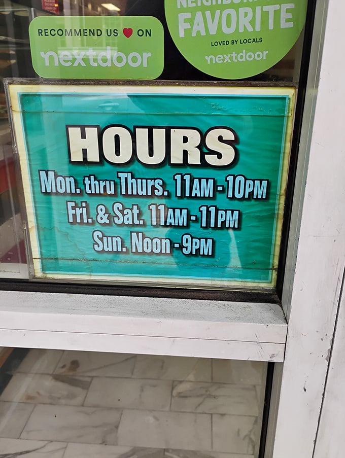 Hours posted like a promise of happiness – they're open when you need them most, which is always.