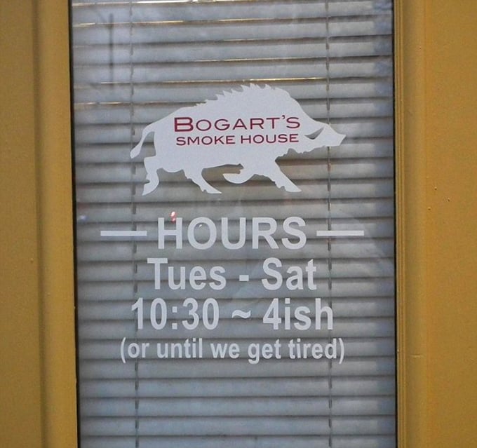 "Open until 4ish (or until we get tired)"—the most honest business hours ever posted, and proof that great barbecue follows no clock but its own.