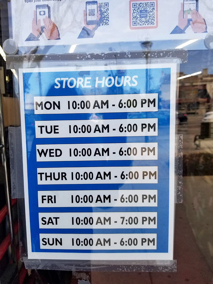 Store hours posted clearly ensure treasure hunters can plan their expeditions to this bargain-seeker's promised land properly. 
