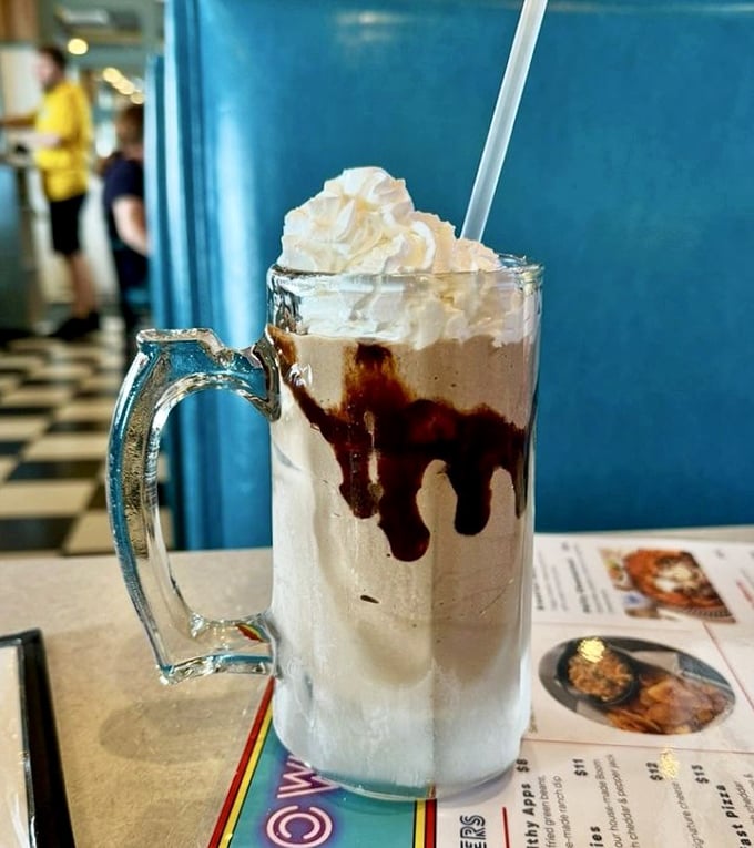 This chocolate shake is what happens when dessert decides to crash the beverage party – and everyone's invited.