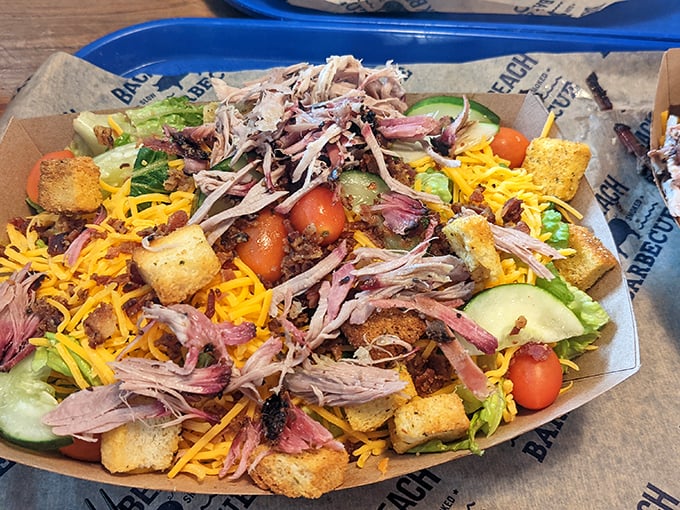 A chopped salad topped with smoked meat—the culinary equivalent of wearing a tuxedo T-shirt. Formal enough to count as healthy, fun enough to enjoy.