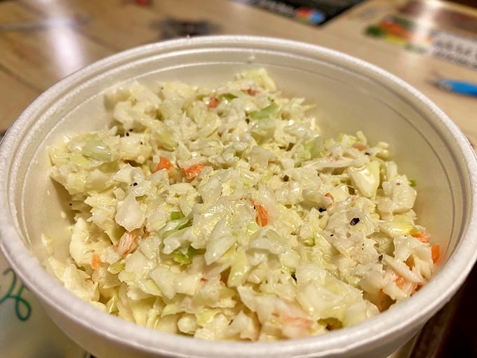 Coleslaw that doesn't know it's a side dish. Fresh, creamy, and crunchy – the unsung hero supporting every seafood star on your plate.