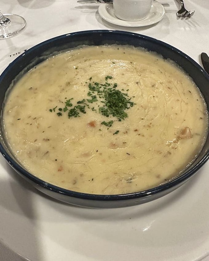 This isn't just soup—it's a creamy ocean of comfort where chunks of crab and corn play hide and seek, waiting for your spoon to discover them.