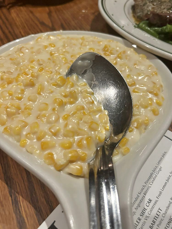 Creamed corn isn't just a side dish here—it's the supporting actor that sometimes steals the scene from the prime rib star. 