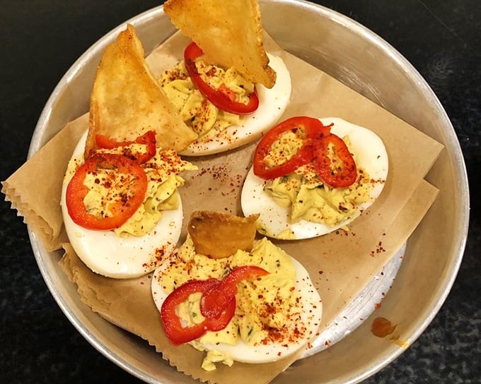 These aren't your grandmother's deviled eggs—unless your grandmother was secretly a culinary revolutionary with a thing for Fresno chilies.