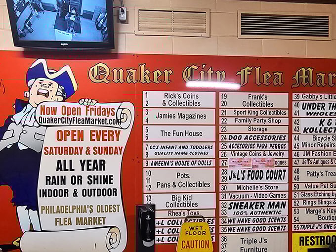 The directory board reveals the organized chaos within – a roadmap to adventure for serious flea market navigators.